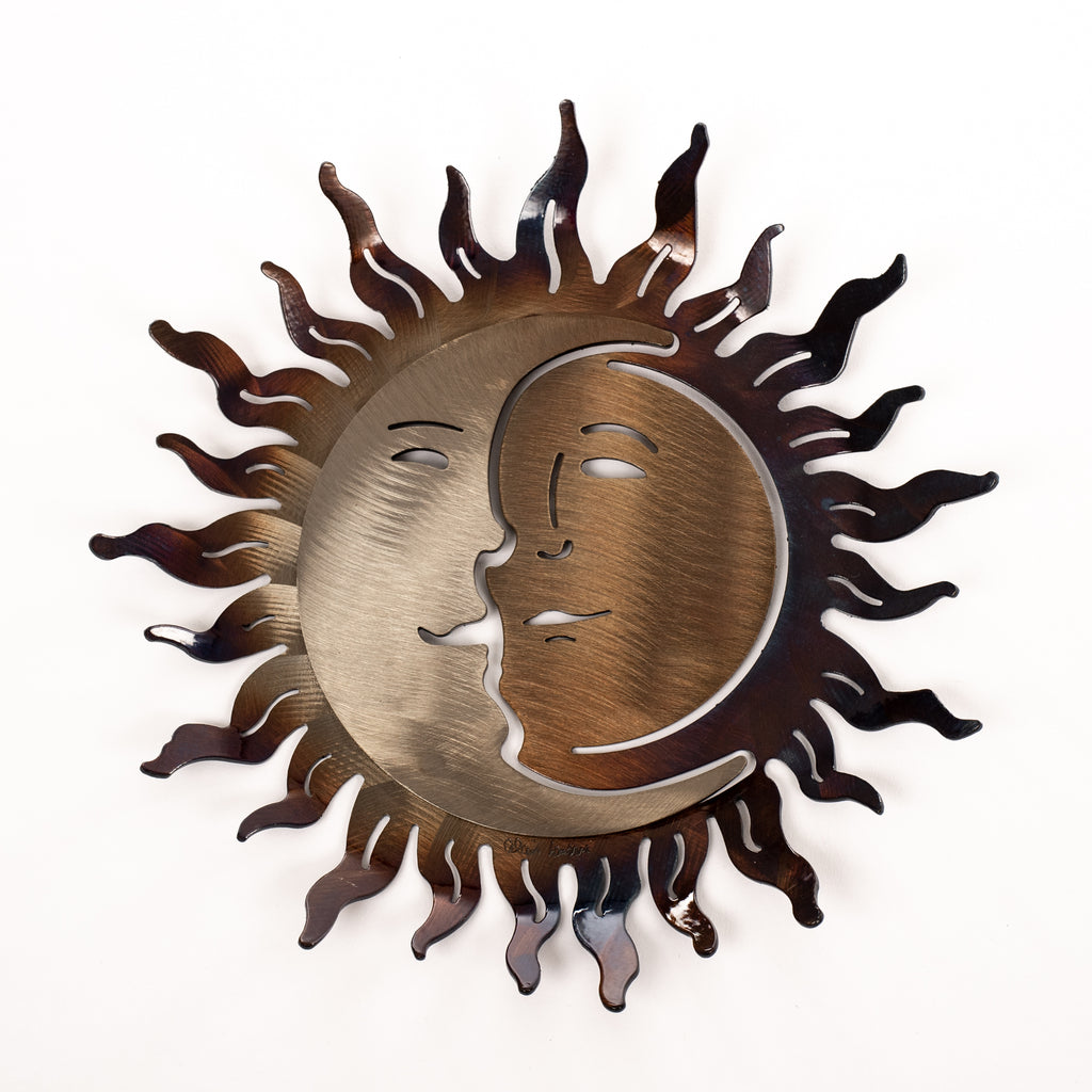 Hand-Forged Wrought Iron Sun and Moon 12" x 12" Sculpture - Wall Art ...