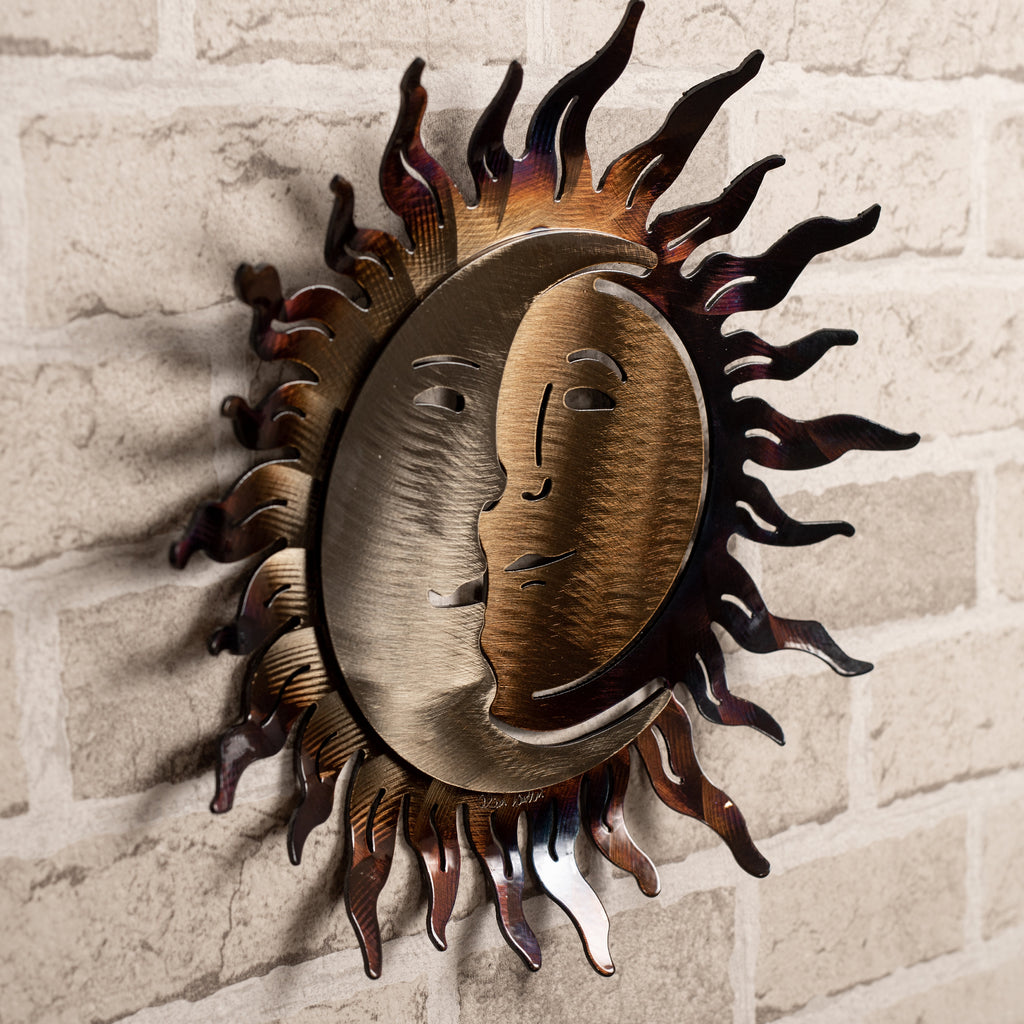 Hand-Forged Wrought Iron Sun and Moon 12" x 12" Sculpture - Wall Art ...
